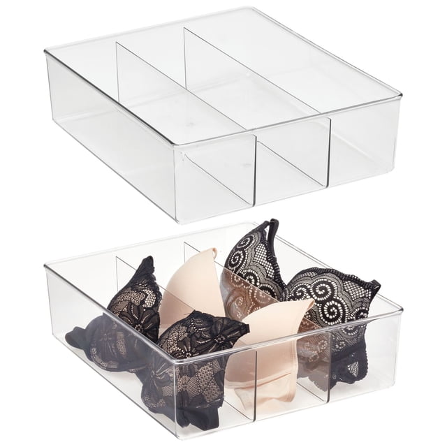 mDesign Plastic Divided Closet, Drawer Storage Bin, 3 Sections, 2 Pack ...