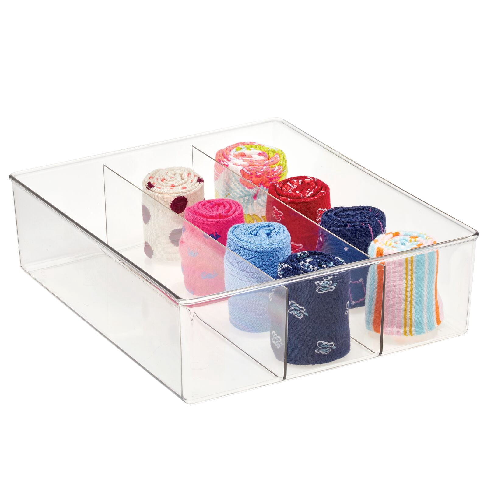 mDesign Plastic Divided Closet, Drawer Storage Bin, 3 Sections - Clear ...