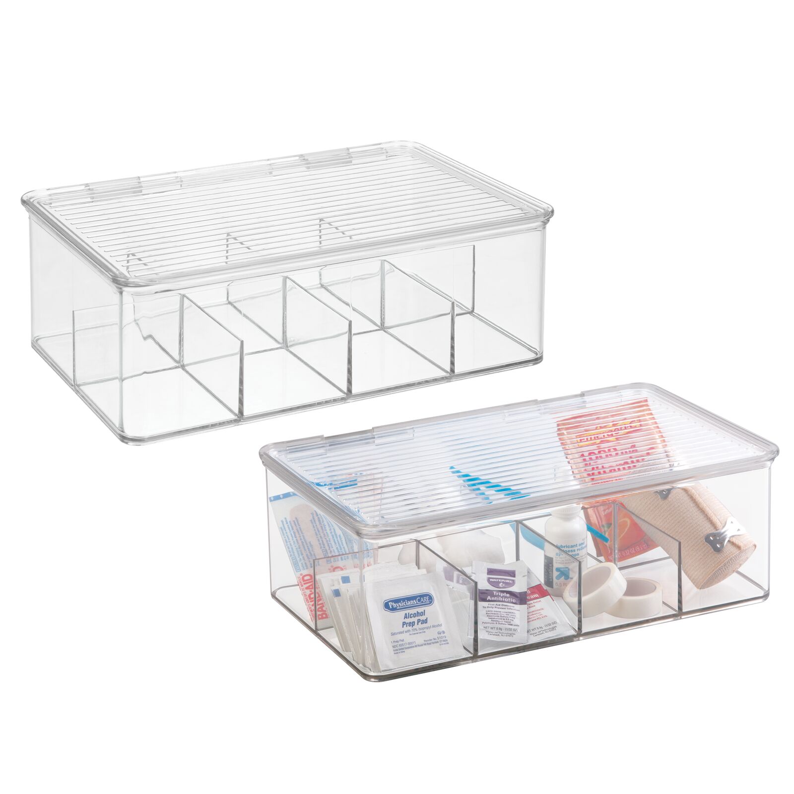 mDesign Plastic Divided First Aid Storage Box Kit with Hinge Lid, 2 ...
