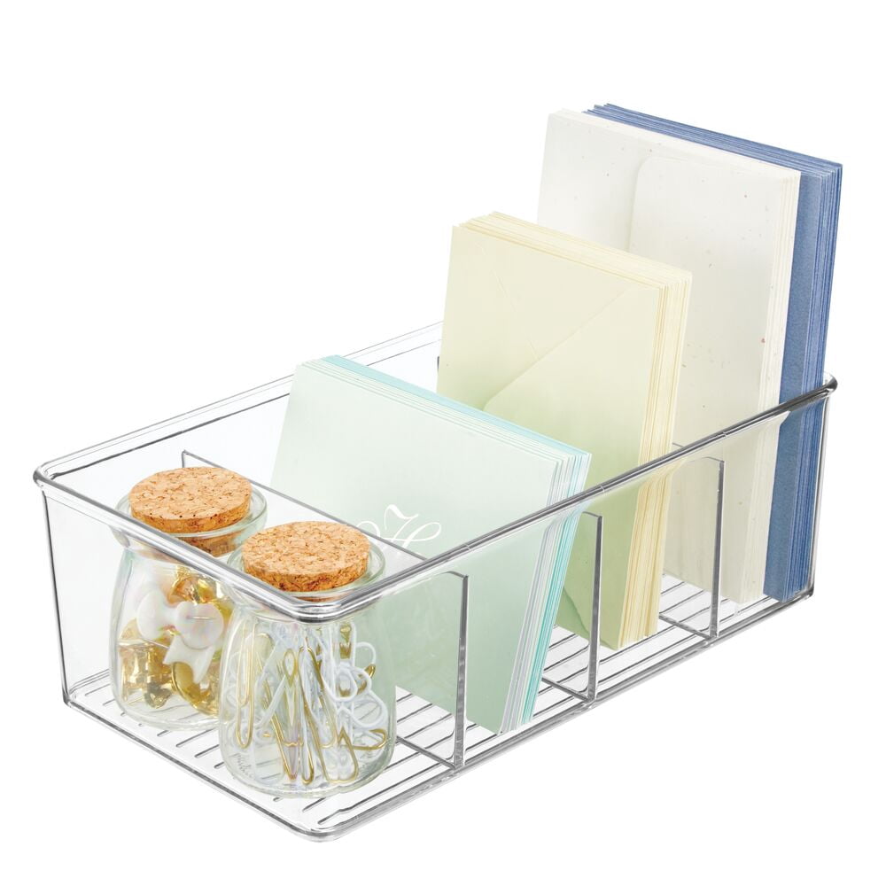 mDesign Plastic Divided Office Storage Organizer Bin Box with 4 ...