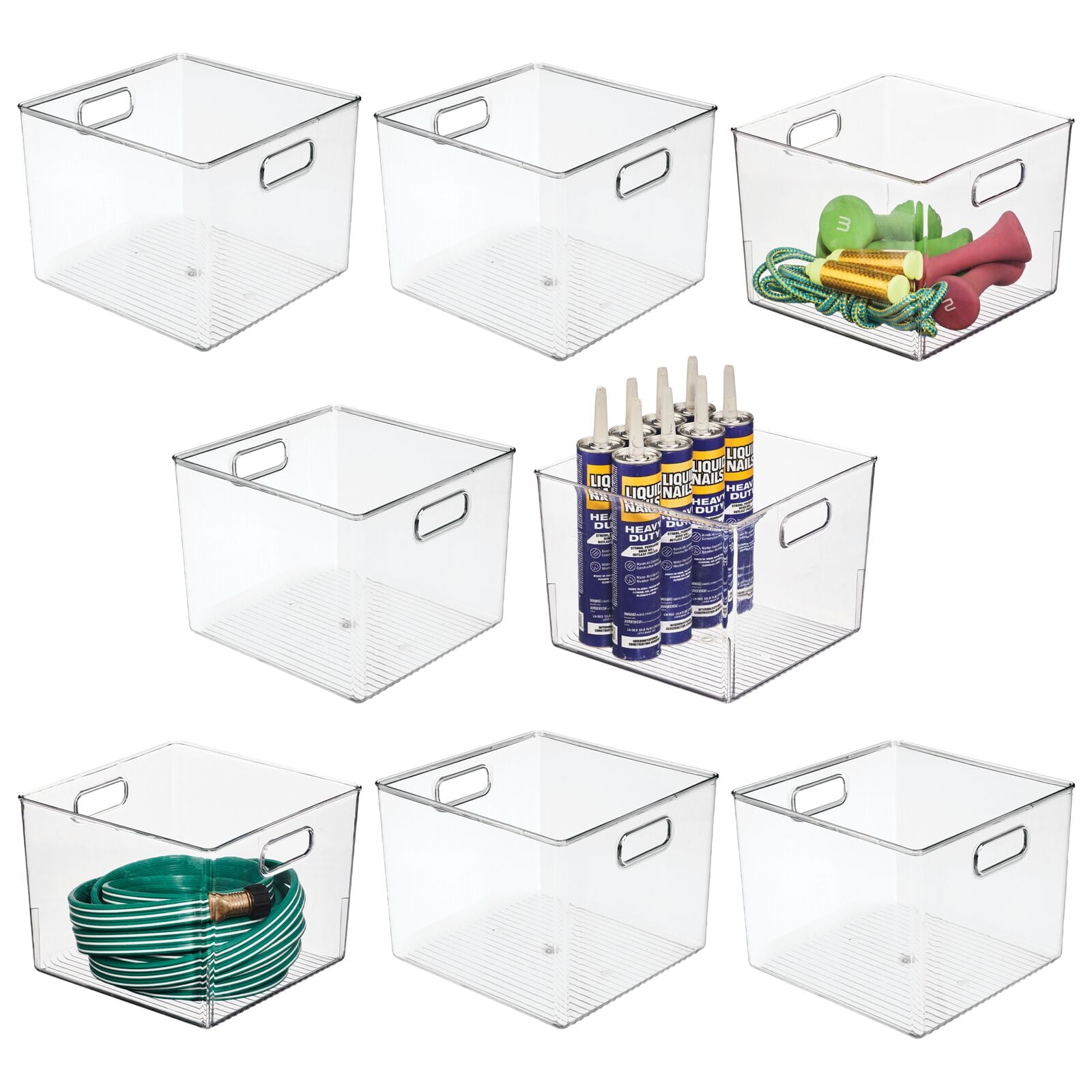 mDesign Plastic Garage Storage Organizer Bin, Built-In Handles, 8 Pack ...