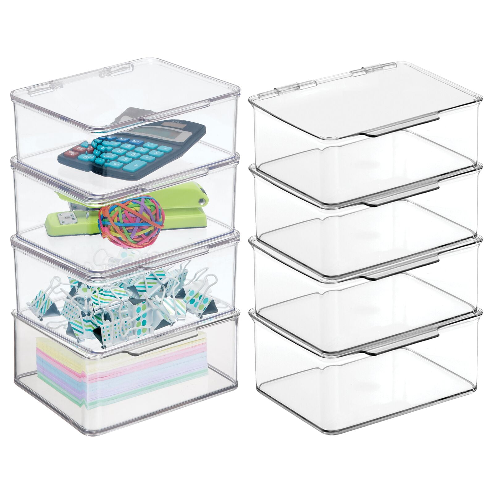 mDesign Plastic Home Office Storage Organizer Box, Hinged Lid, 8 Pack ...