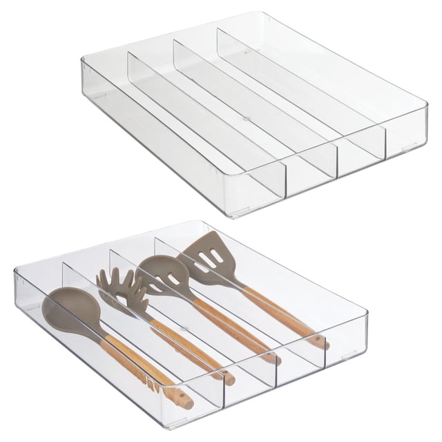 mDesign Plastic Kitchen Divided Cutlery Storage Organizing Tray, 2 Pack ...