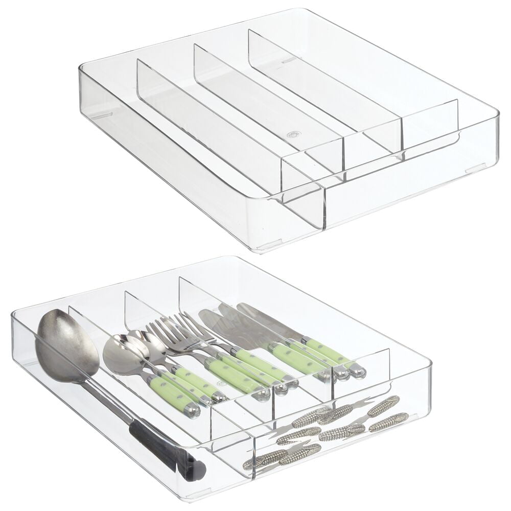 mDesign Plastic Kitchen Drawer Storage Cutlery Tray - 2 Pack - Clear ...