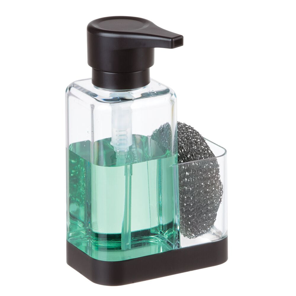 mDesign Plastic Kitchen Liquid Soap Dispenser Pump, Caddy - Clear/Black ...