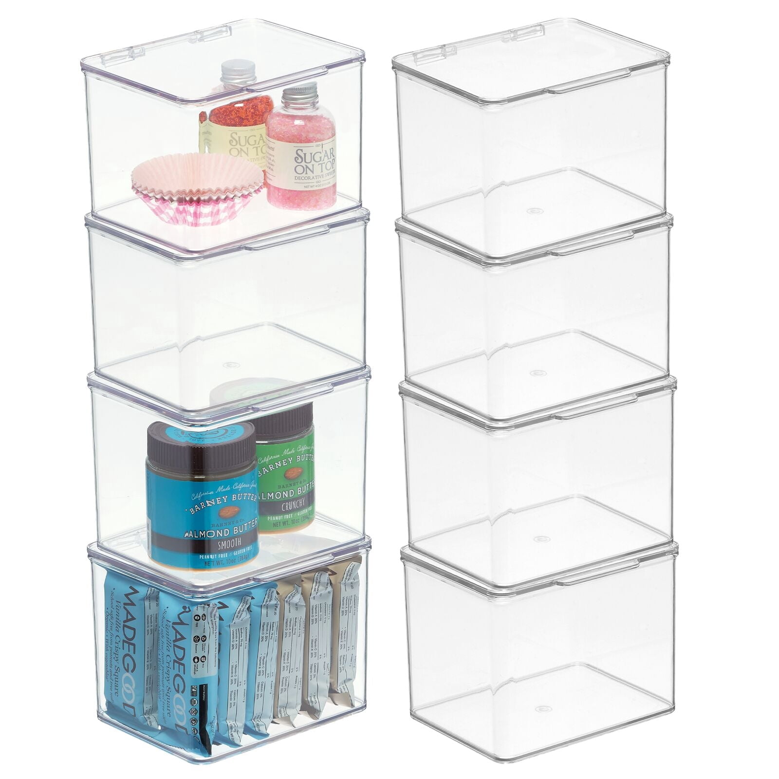 mDesign Plastic Kitchen Pantry/Fridge Organizer Box, Hinged Lid, 8 Pack ...