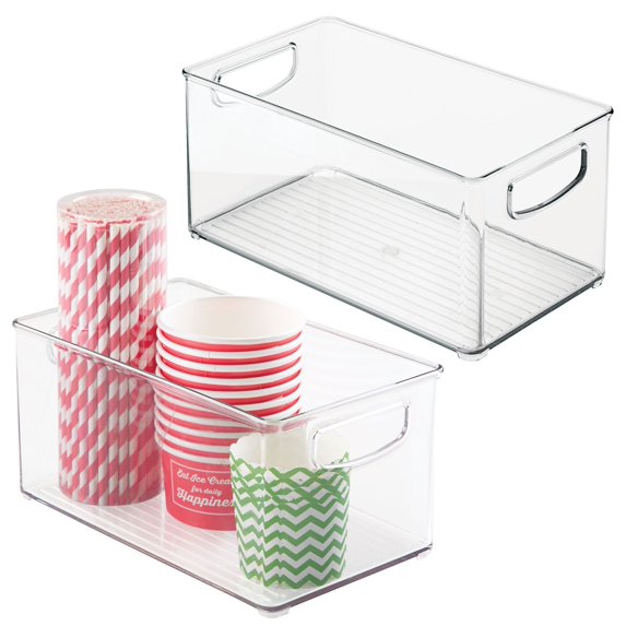 mDesign Stackable Plastic Kitchen Pantry Organizer Bin with Handles, 2 ...