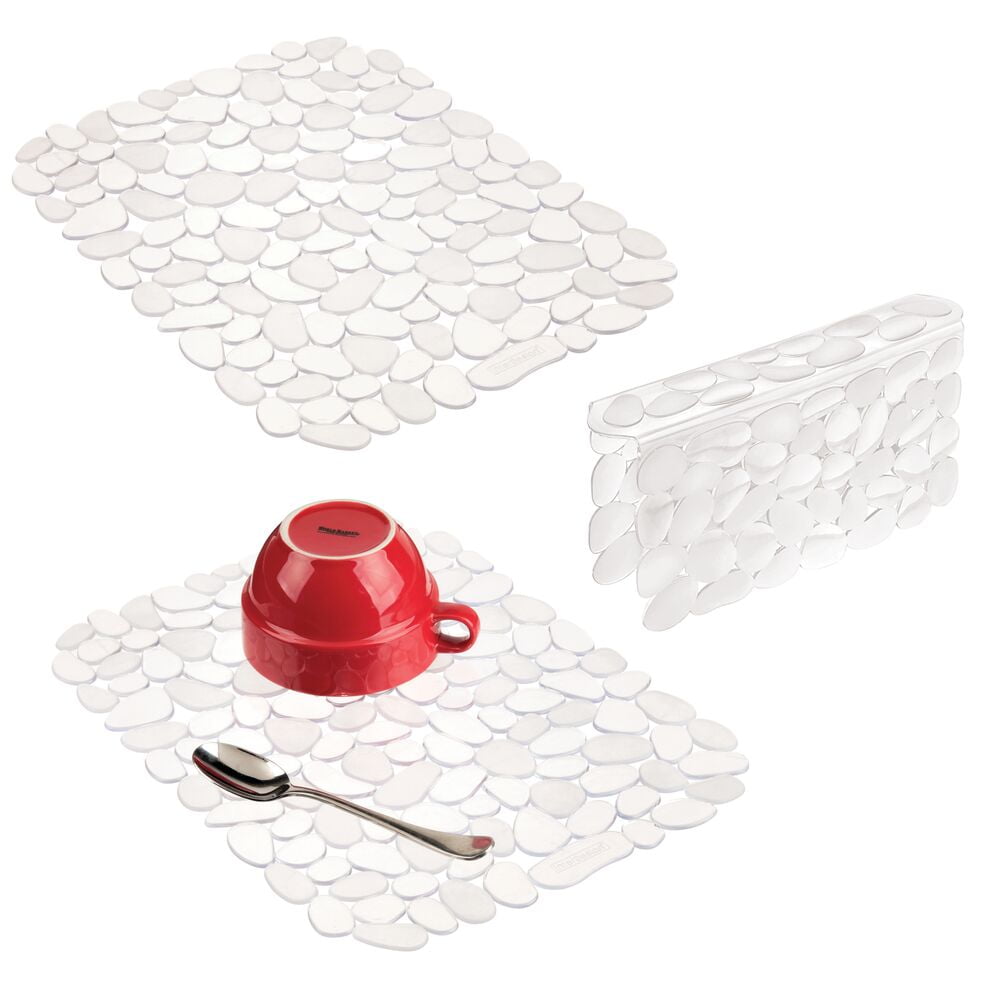 mDesign Kitchen Sink Protector Set - Pebble Design, Drain Mats, Double ...