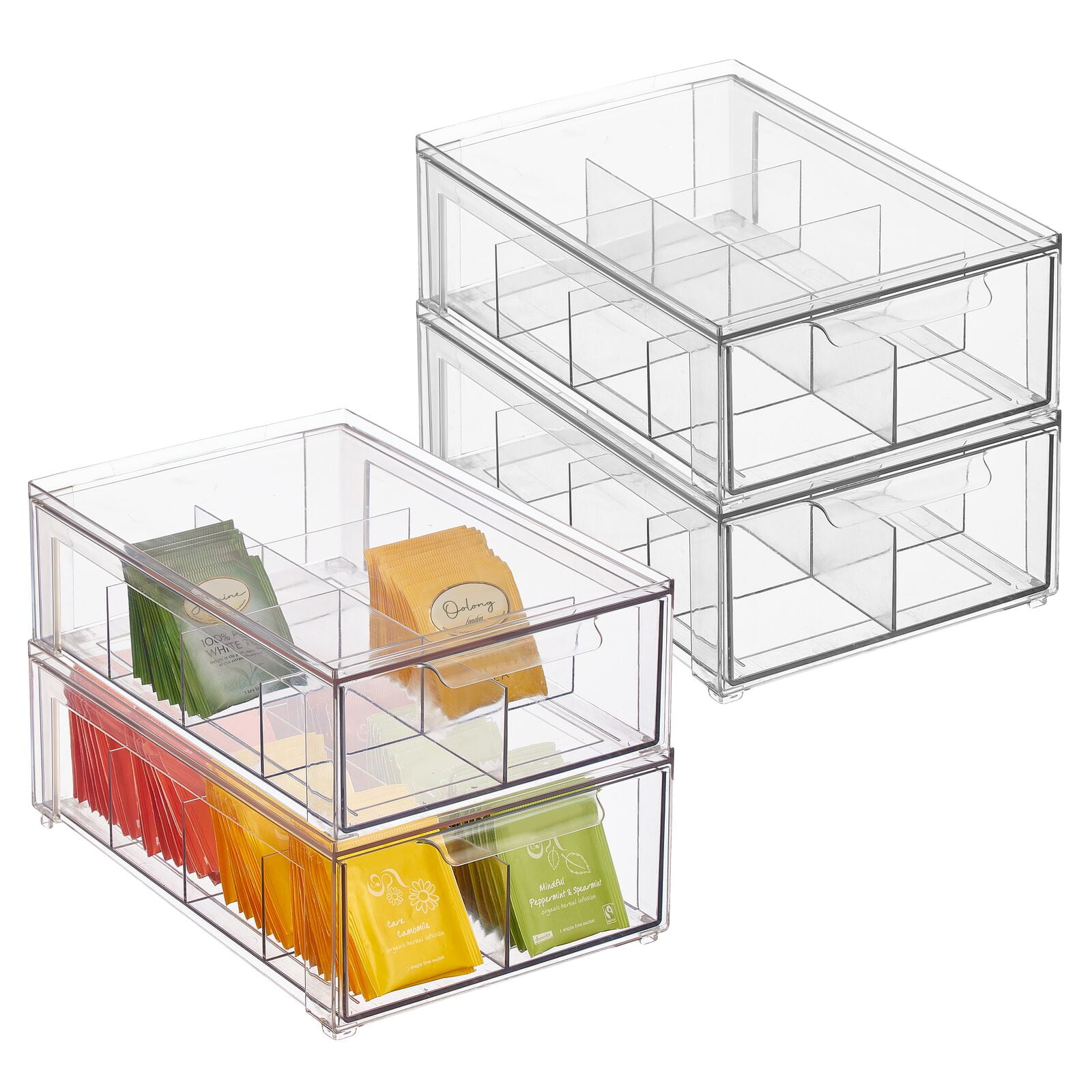 mDesign Plastic Kitchen and Pantry Organizer with Divided Drawer - 4 ...