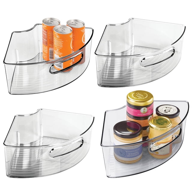 mDesign Plastic Lazy Susan Cabinet Storage Bin, Front Handle, 4 Pack ...
