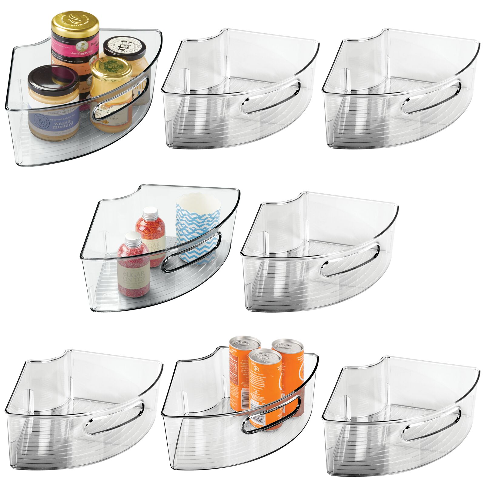 mDesign Lazy Susan Plastic Storage Bin, Front Handle, 8 Pack, Smoke ...