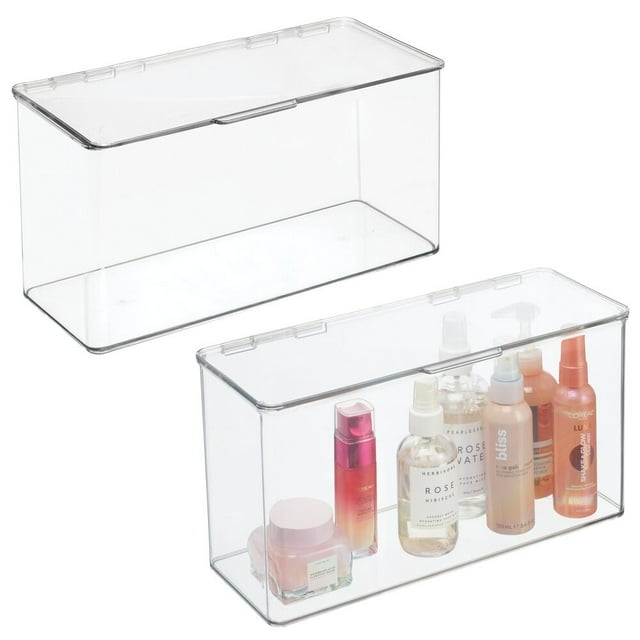 mDesign Plastic Makeup Cosmetic Storage Organizer Box, Hinged Lid, 2 Pack, Clear - Walmart.com