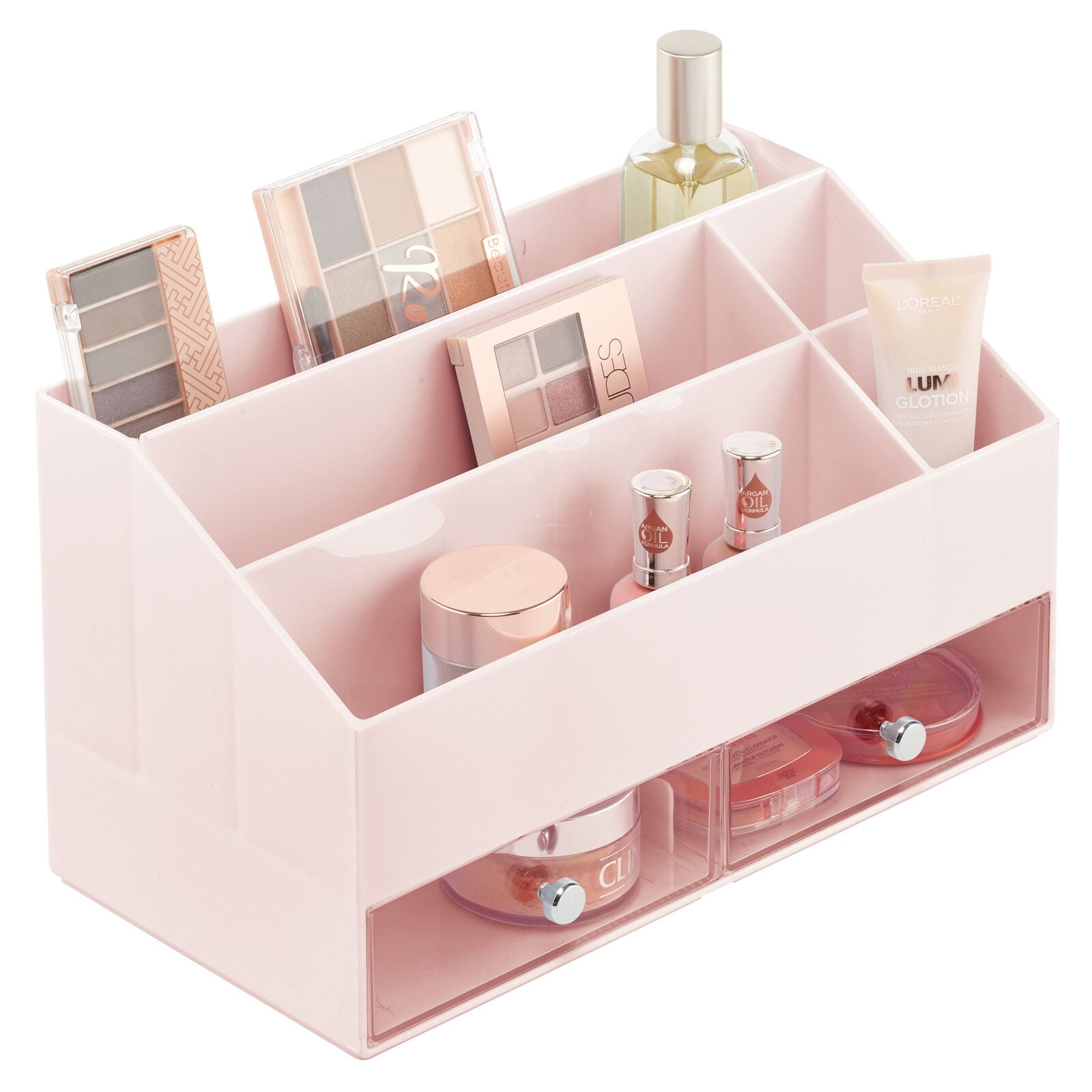 mDesign Makeup Organizer, Plastic Drawers, Divided Slots, Compact ...