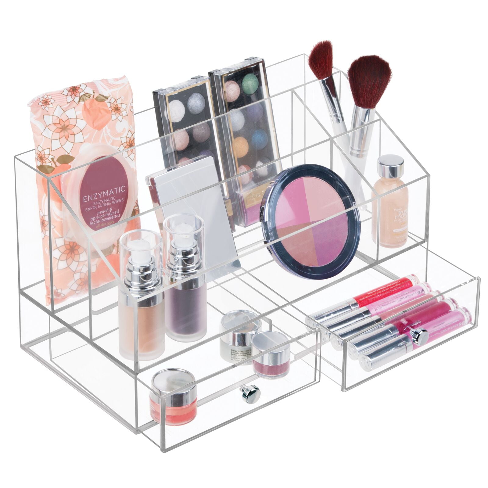 mDesign Plastic Makeup Organizer with 2 Drawers and 5 Divided Sections ...