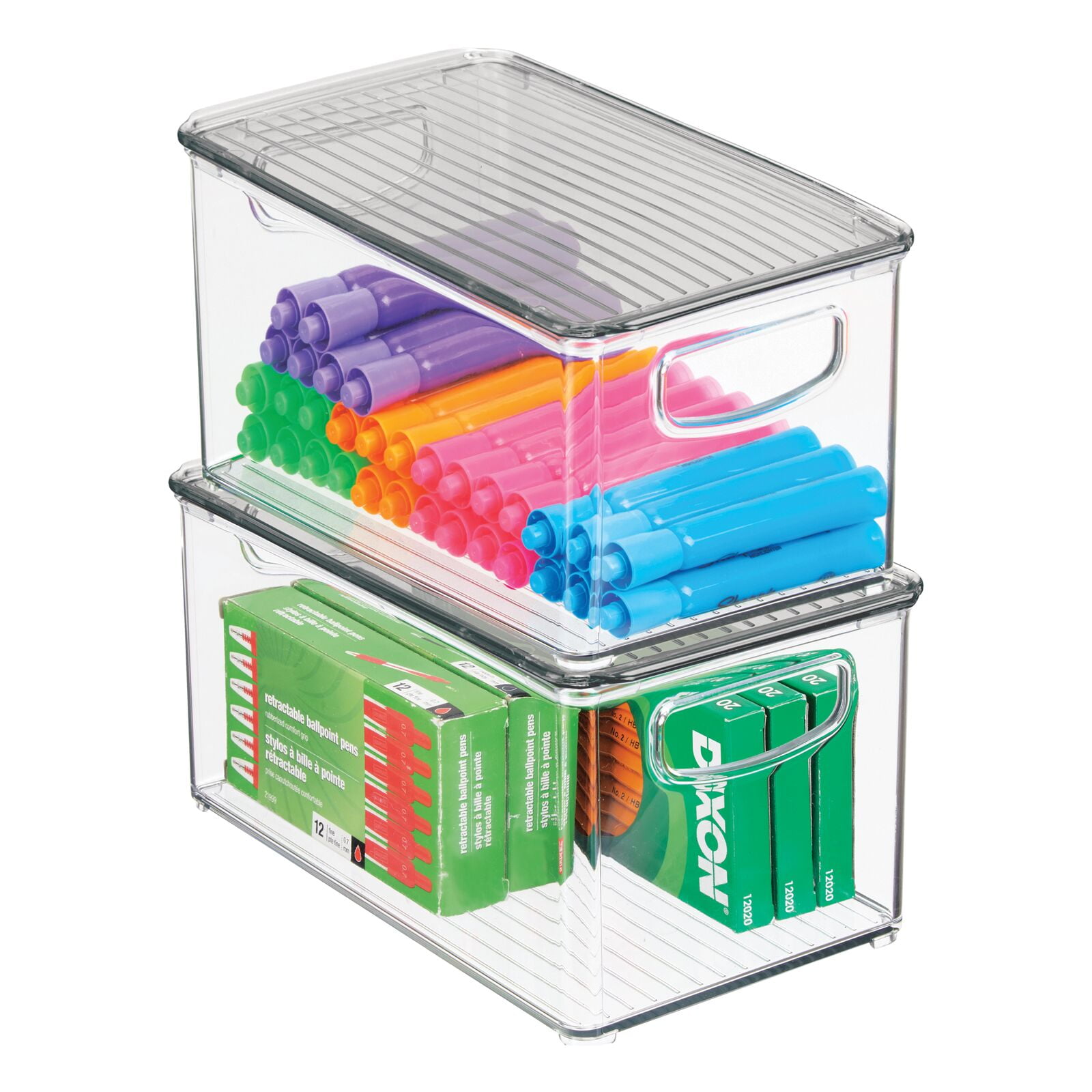 mDesign Plastic Office Storage Bin Box with Lid and Handles, 2 Pack ...