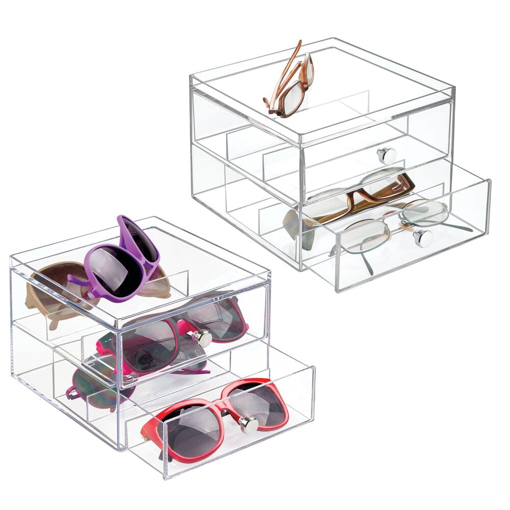 mDesign Plastic Organizer Box, 2 Drawers for Glasses, Accessories, 2 ...