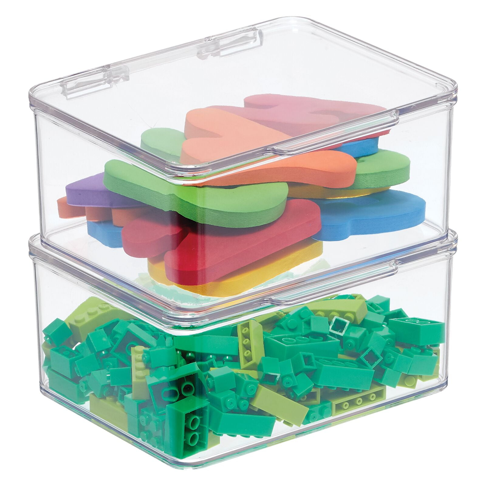 mDesign Plastic Playroom/Gaming Storage Organizer Box, Hinge Lid, 2 ...