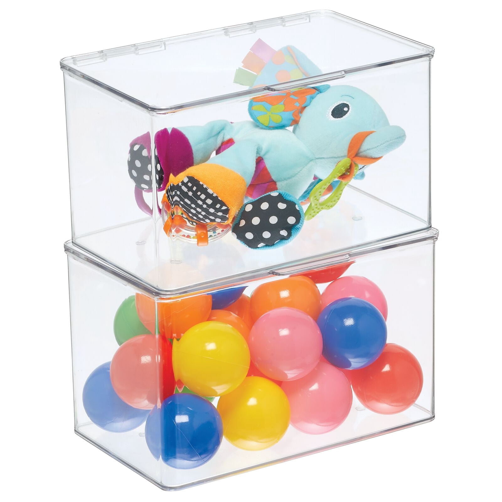 mDesign Plastic Playroom/Gaming Storage Organizer Box, Hinge Lid, 2 ...