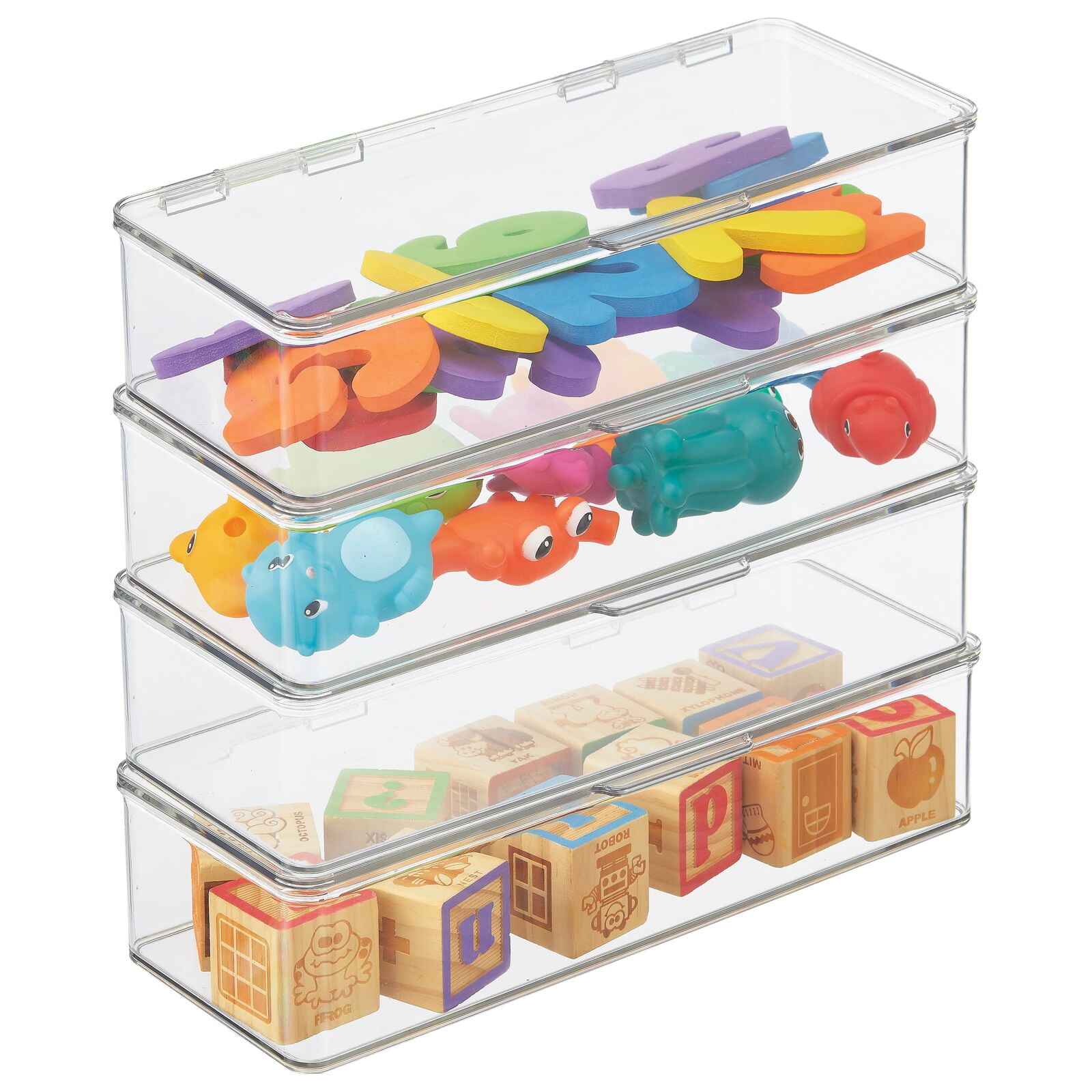 mDesign Small Clear Stackable Toy Storage Bins, Plastic Organizer Box ...