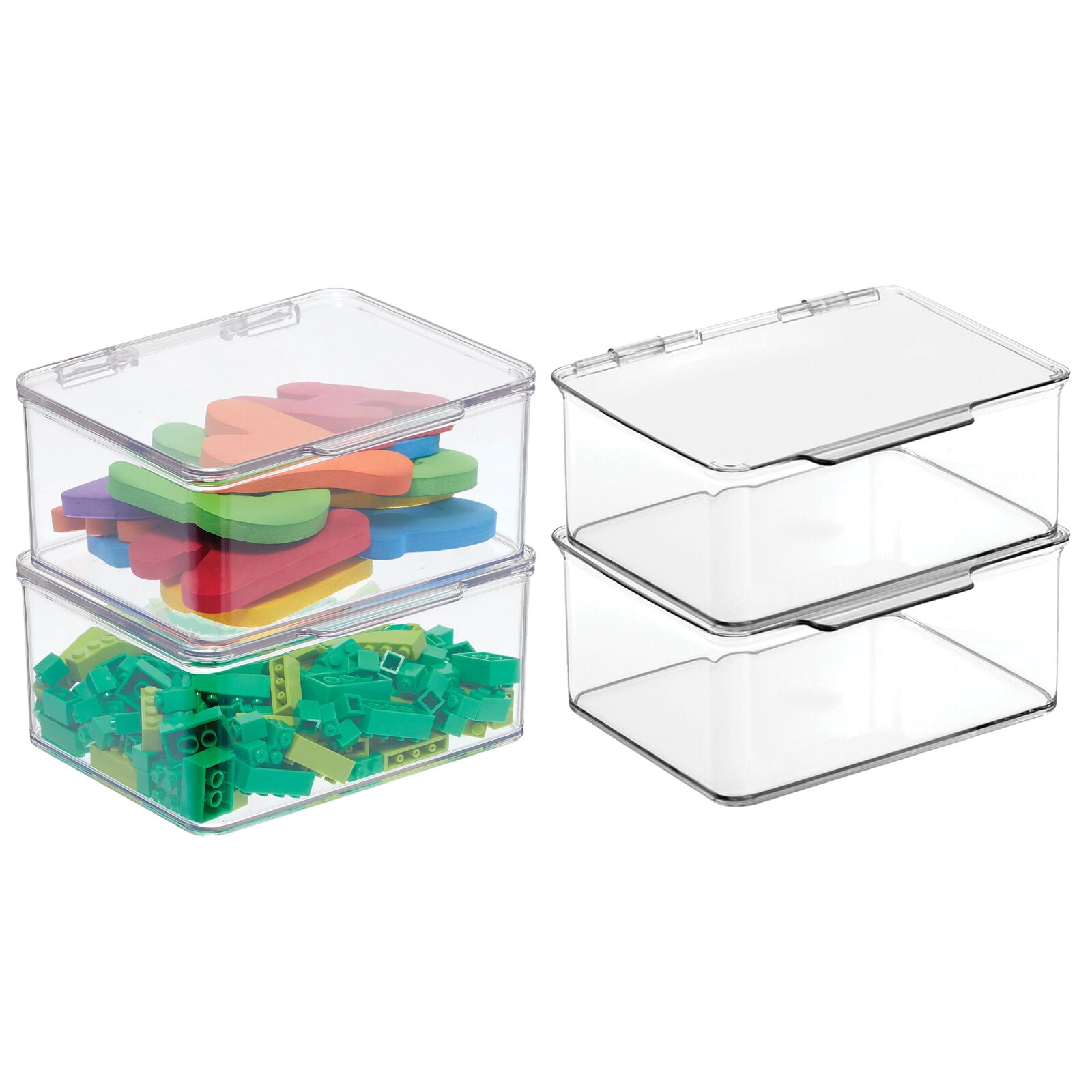 mDesign Plastic Playroom/Gaming Storage Organizer Box, Hinge Lid, 4 ...