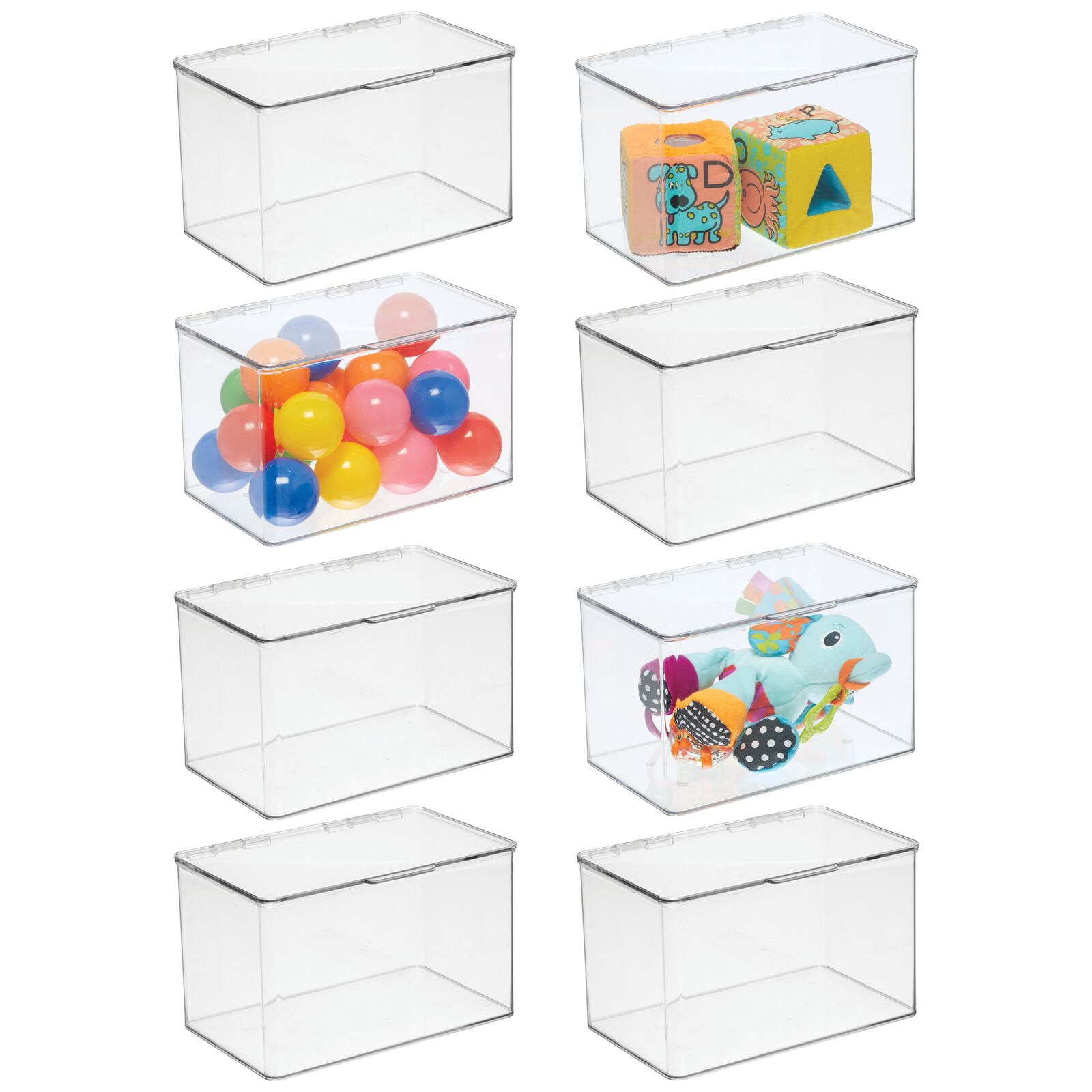 mDesign Plastic Playroom/Gaming Storage Organizer Box, Hinge Lid, 8 ...