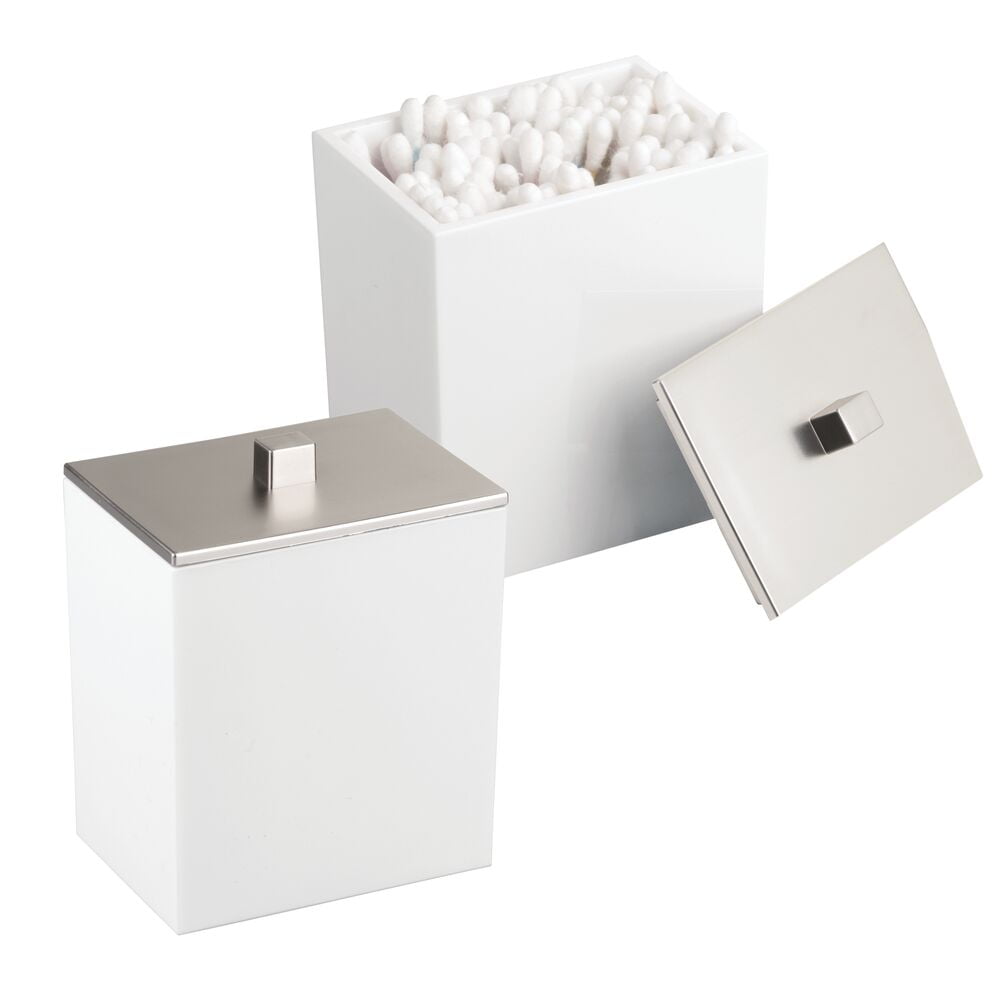 mDesign Plastic Rectangle Apothecary Canister, 2 Pack, White/Brushed ...
