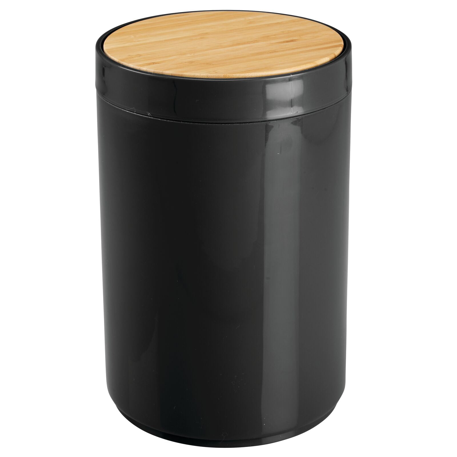 mDesign Plastic Round Trash Can Small with Swing-Close Lid - Black ...