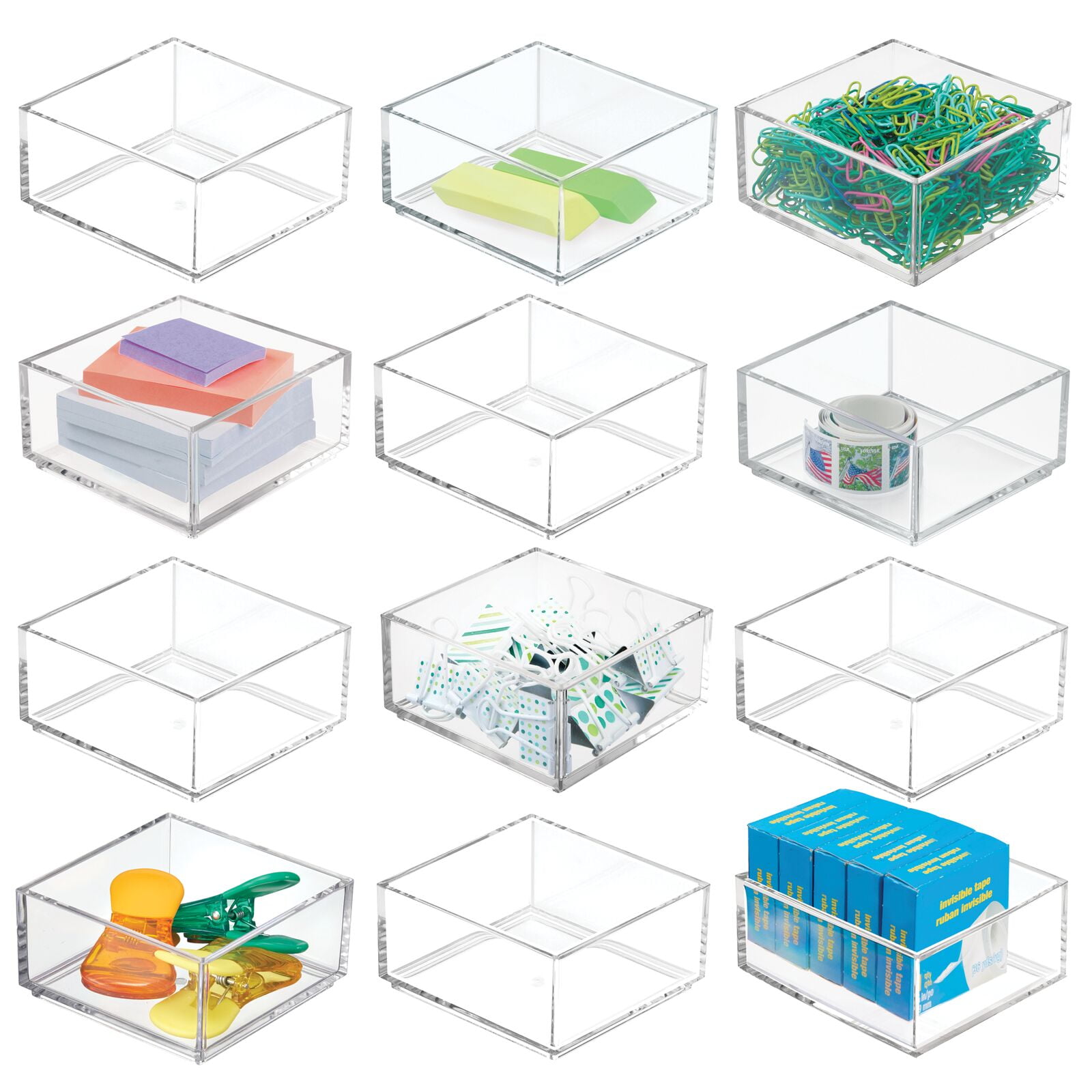 mDesign Plastic Square Desk Organizer for Office Desktop Drawers, 12 ...