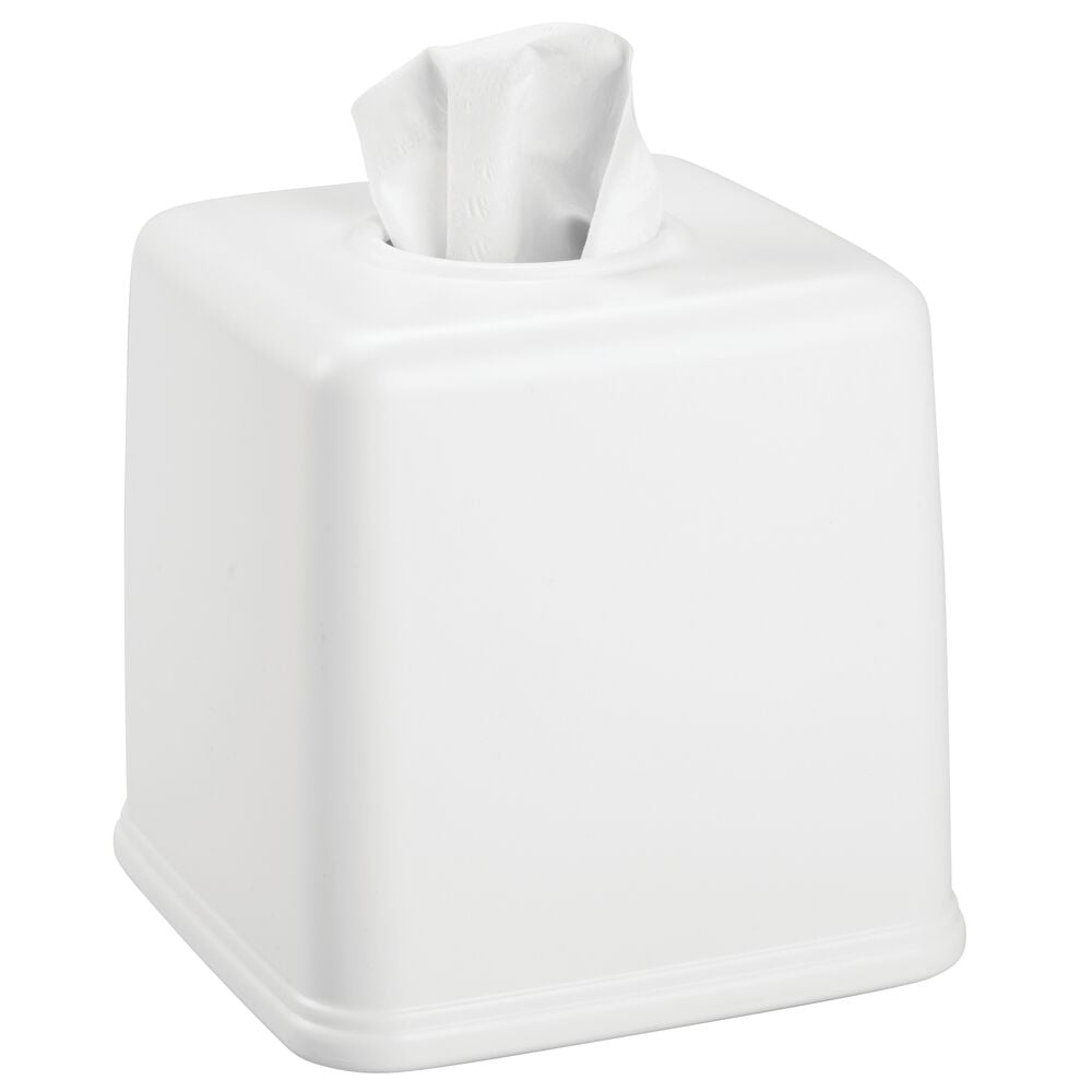 mDesign Plastic Tissue Box Cover, White, Decorative Bathroom Vanity ...