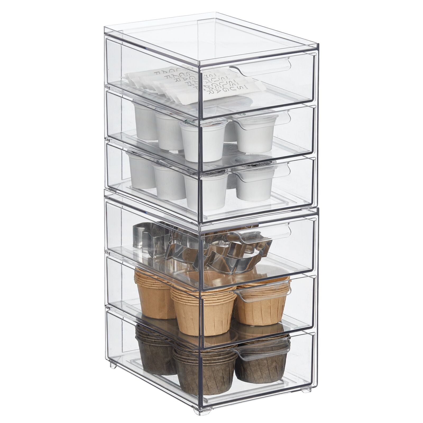 Mdesign Plastic Stackable 3 Drawer Kitchen Storage Organizer 2 Pack