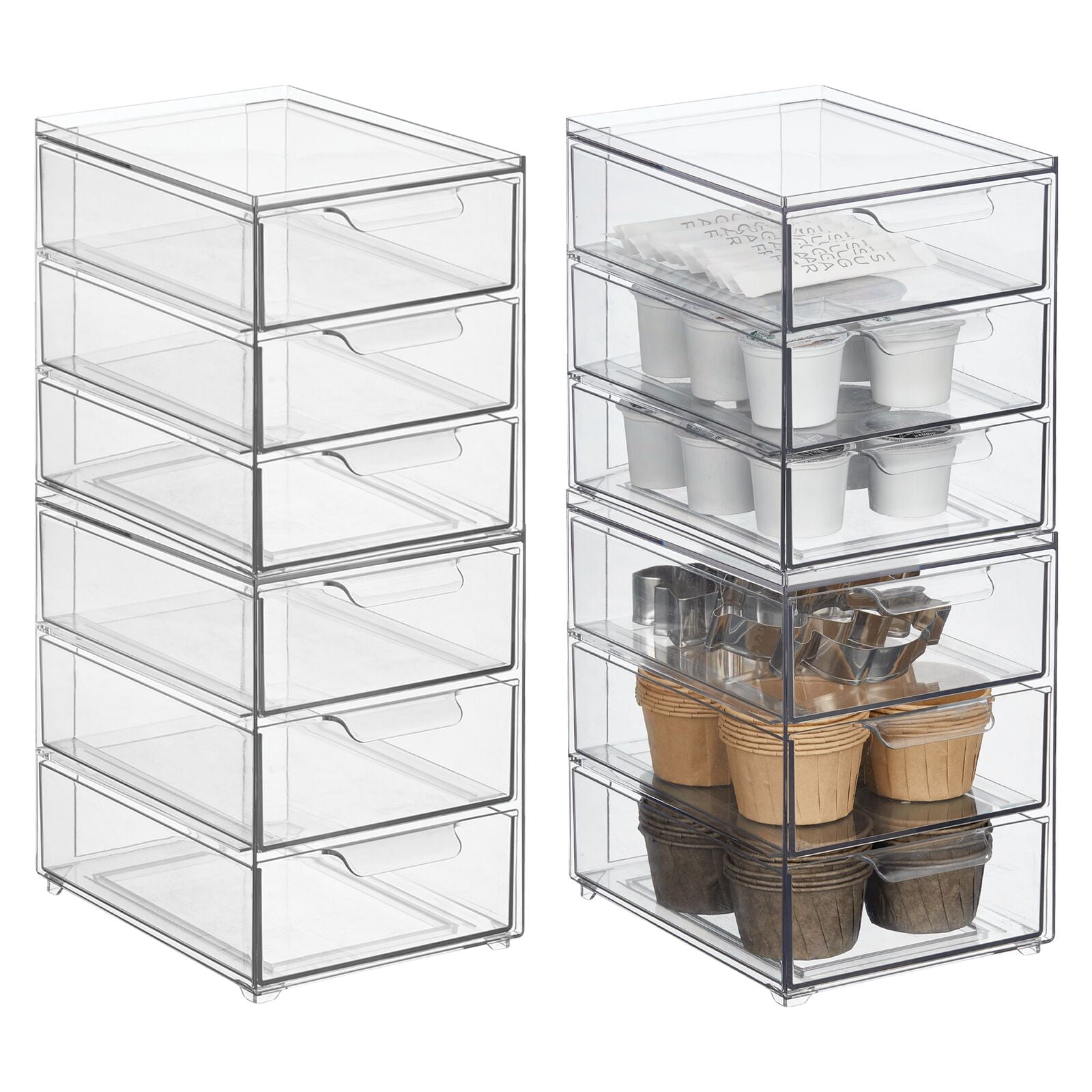 mDesign Plastic Stackable 3-Drawer Kitchen Storage Organizer - 4 Pack ...