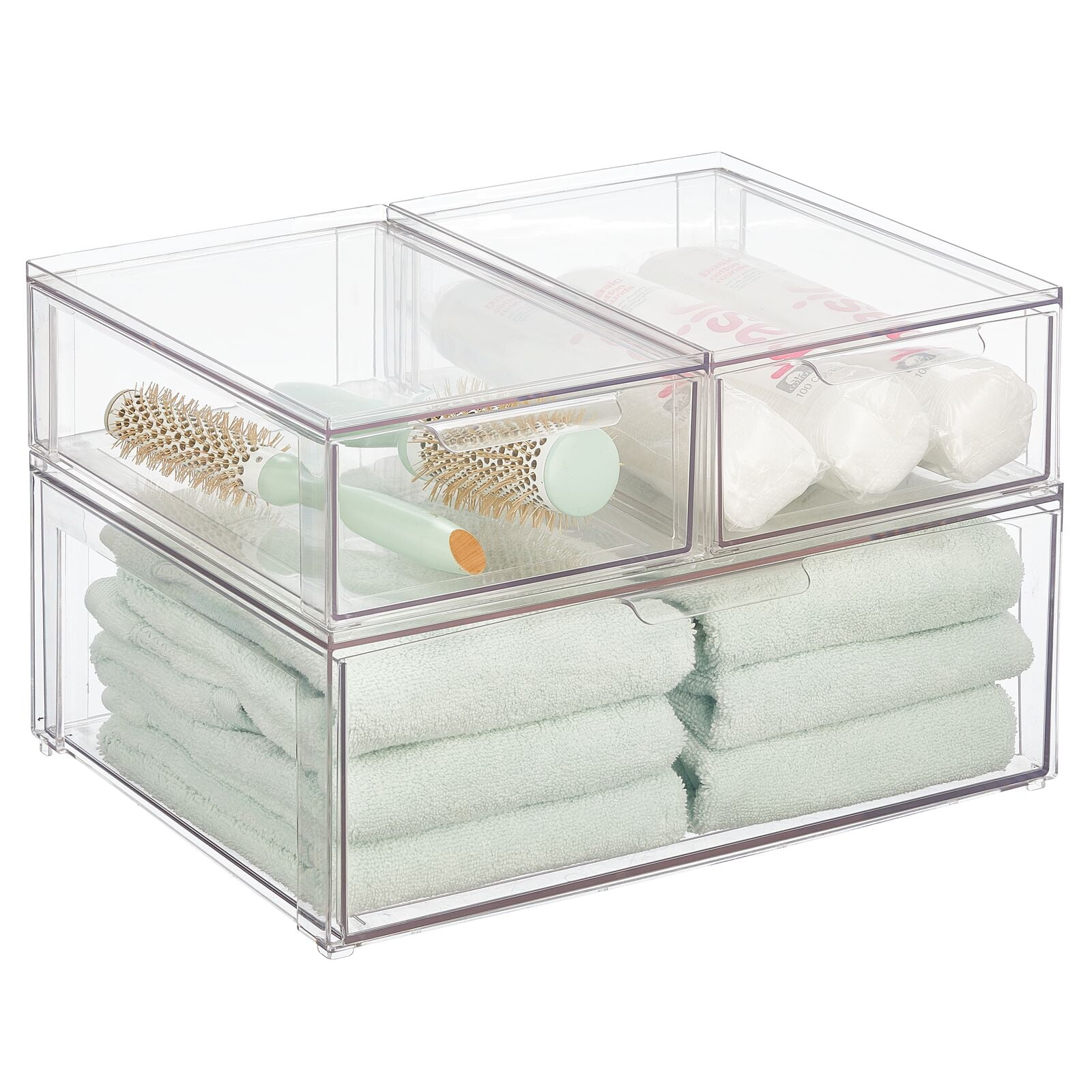 mDesign Plastic Stackable Bathroom Storage Organizer Drawers, Set of 3 ...