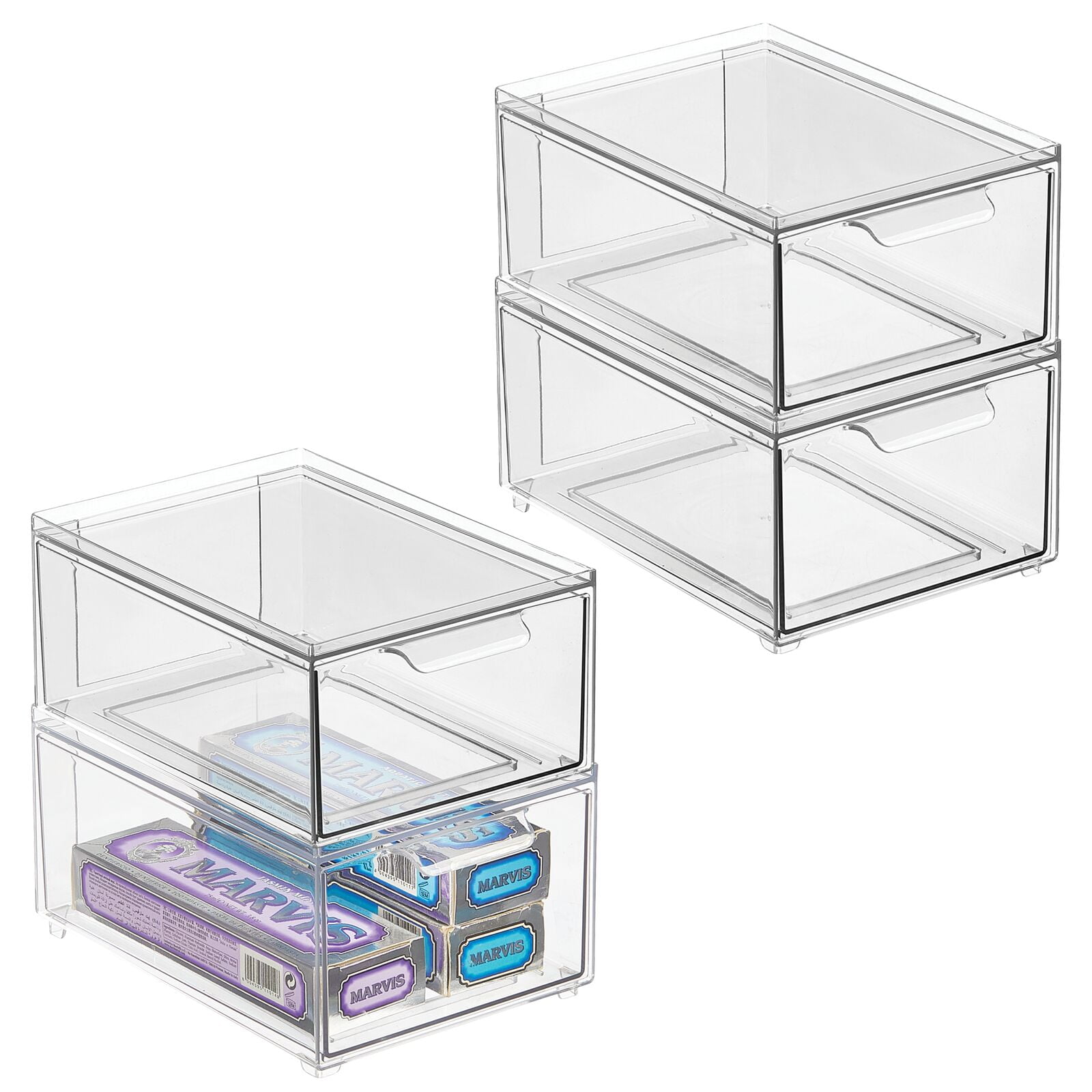 mDesign Plastic Stackable Bathroom Storage Organizer with Drawer, 4 ...