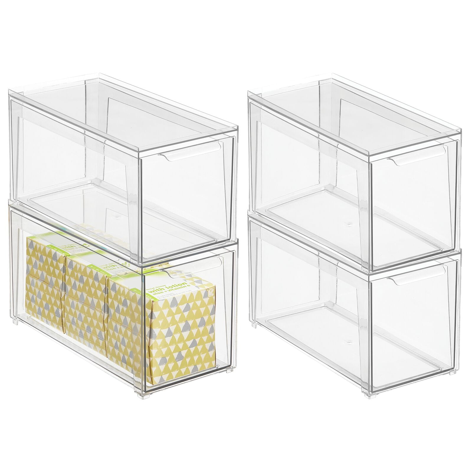 mDesign Plastic Stackable Bathroom Storage Organizer with Drawer, 4 ...