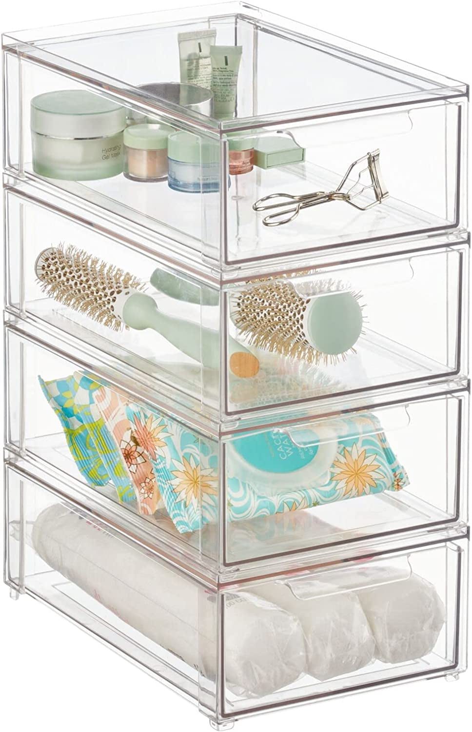 mDesign Plastic Stackable Bathroom Storage Organizer with Drawer, 4 ...