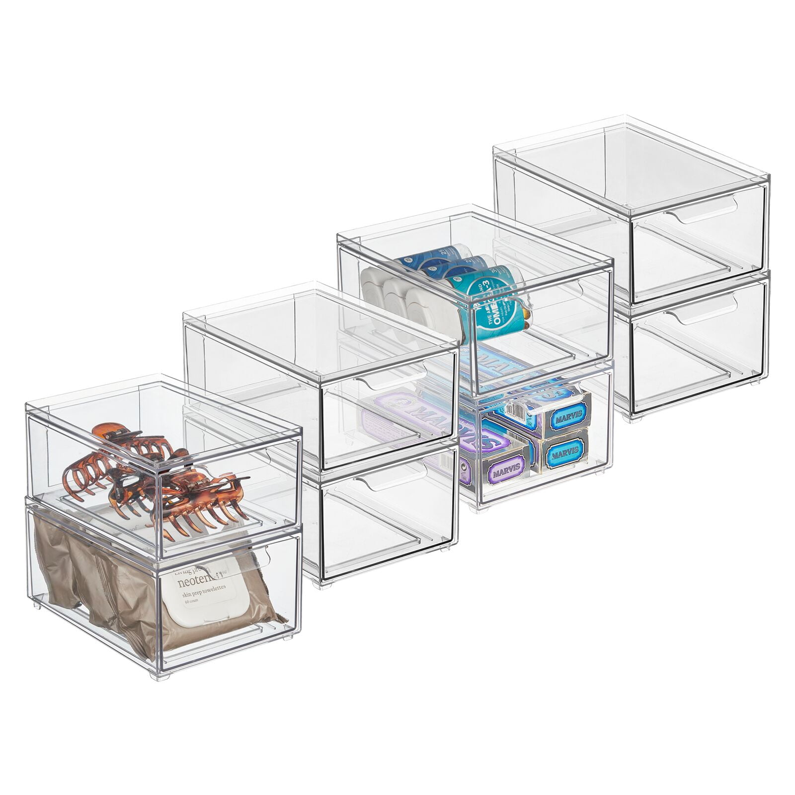 mDesign Plastic Stackable Bathroom Storage Organizer with Drawer, 8 ...