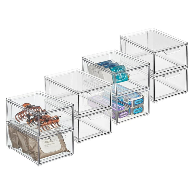 mDesign Plastic Stackable Bathroom Storage Organizer with Drawer, 8 ...