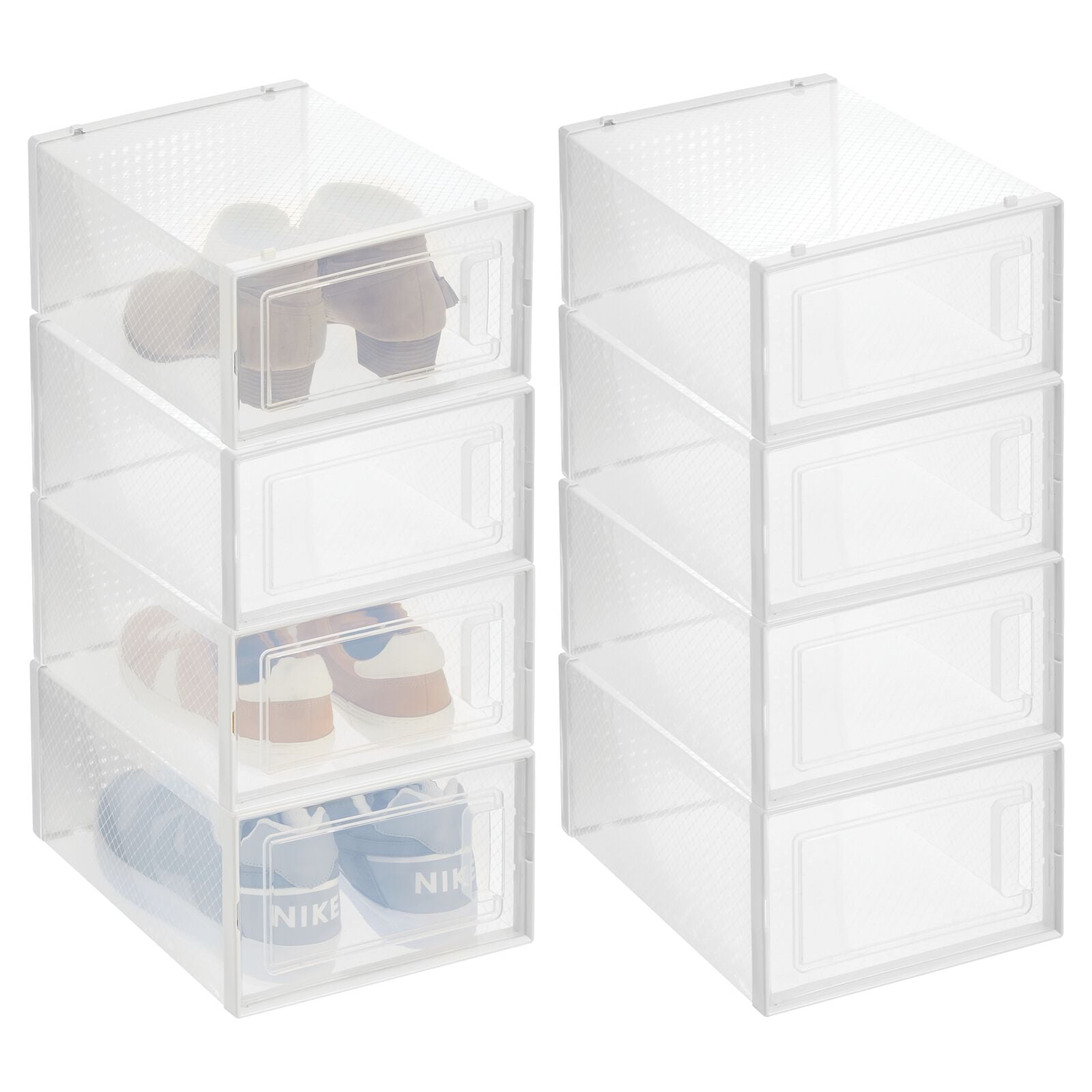 mDesign Plastic Stackable Closet Shoe Storage Box, Side Opening, 8 Pack ...