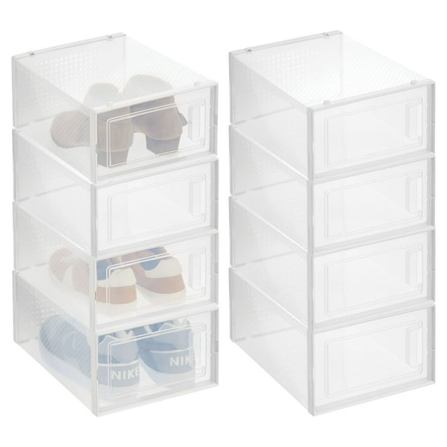 mDesign Plastic Stackable Closet Shoe Storage Box, Side Opening, 8 Pack ...