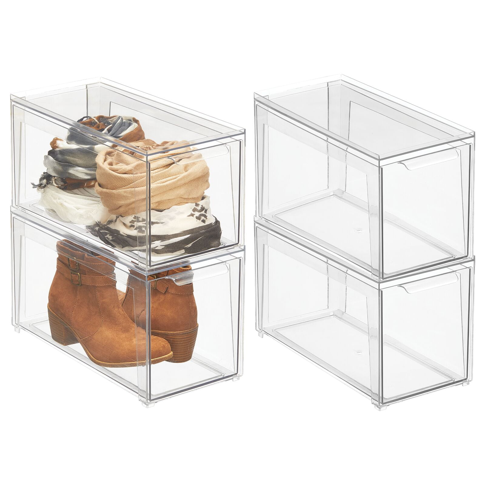 mDesign Plastic Stackable Closet Storage Organizer with Drawer - 4 Pack ...