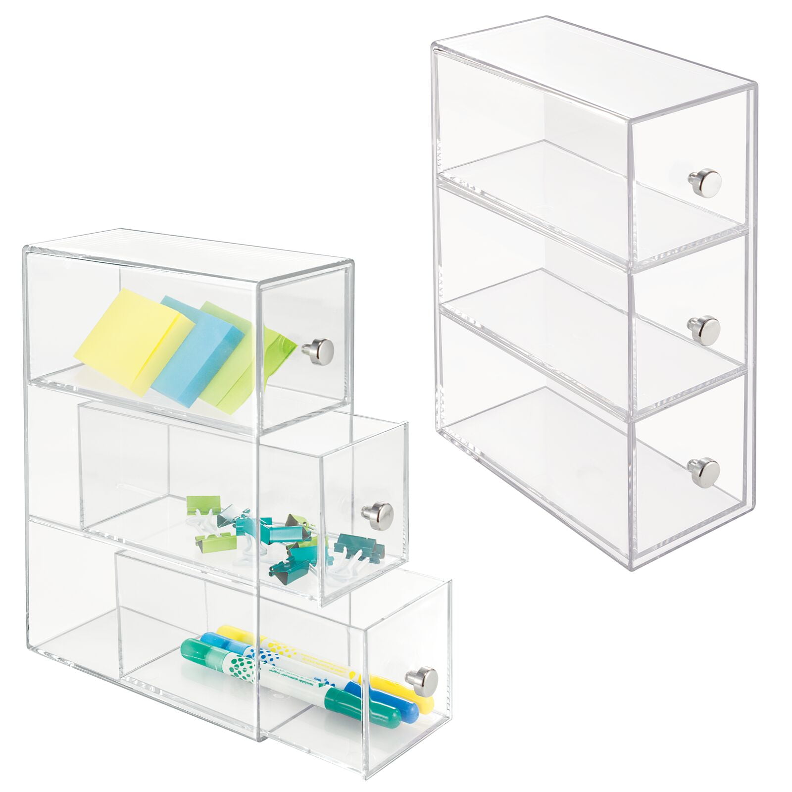 mDesign Plastic Stackable Desktop Storage for Office, 3 Drawers, 2 Pack ...