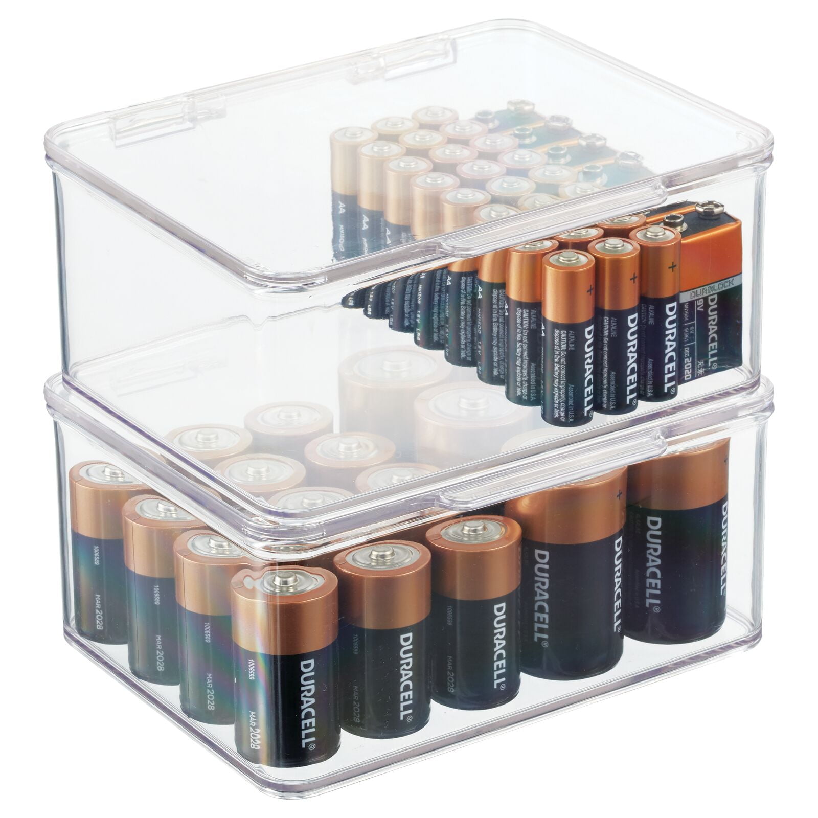 mDesign Small Transparent Plastic Stackable Divided Battery Storage ...