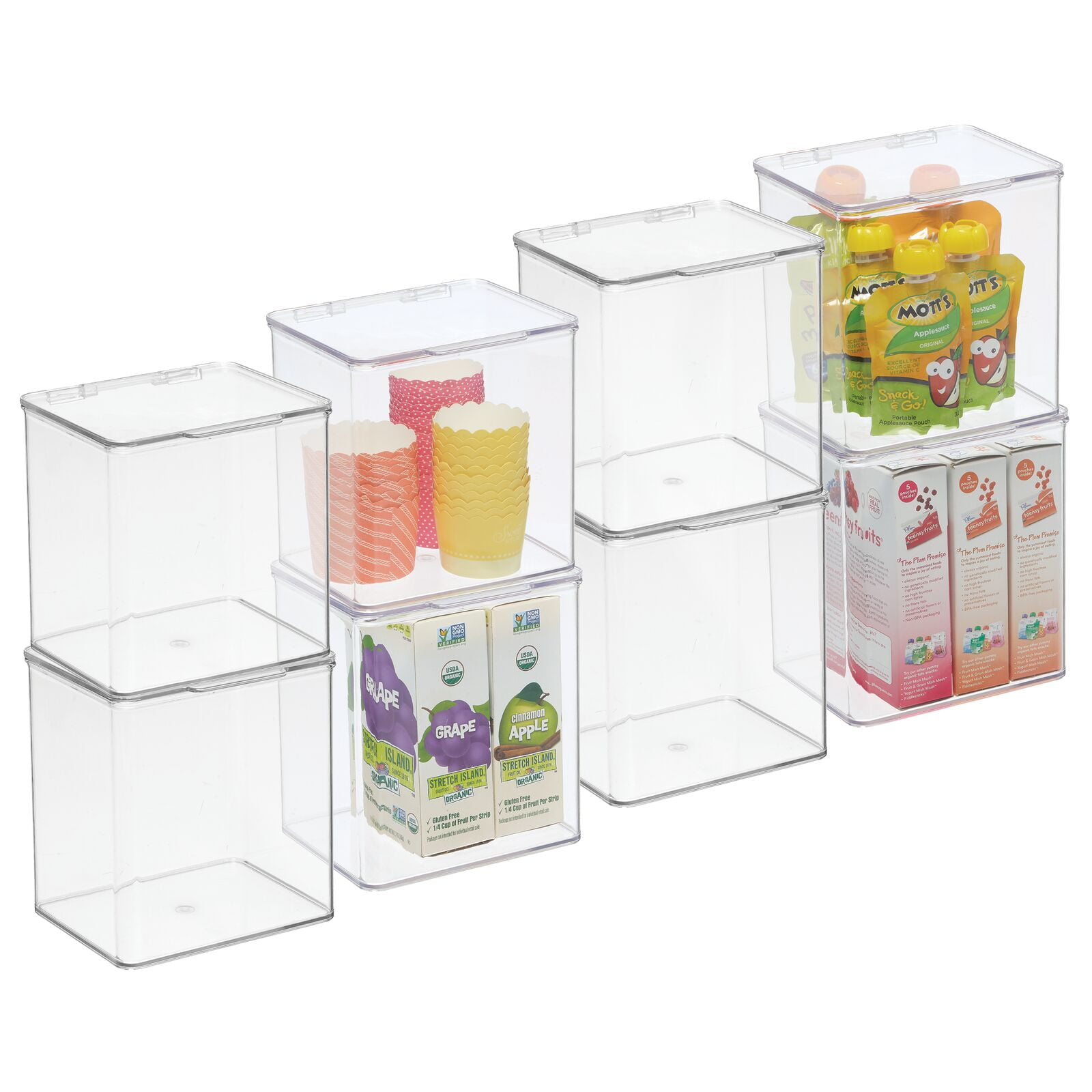 mDesign Plastic Stackable Kitchen Food Storage Box, Hinged Lid, 8 Pack ...