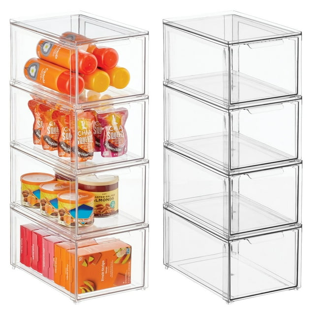mDesign Plastic Stackable Kitchen Pantry Organizer w/ Drawer - 8 Pack ...