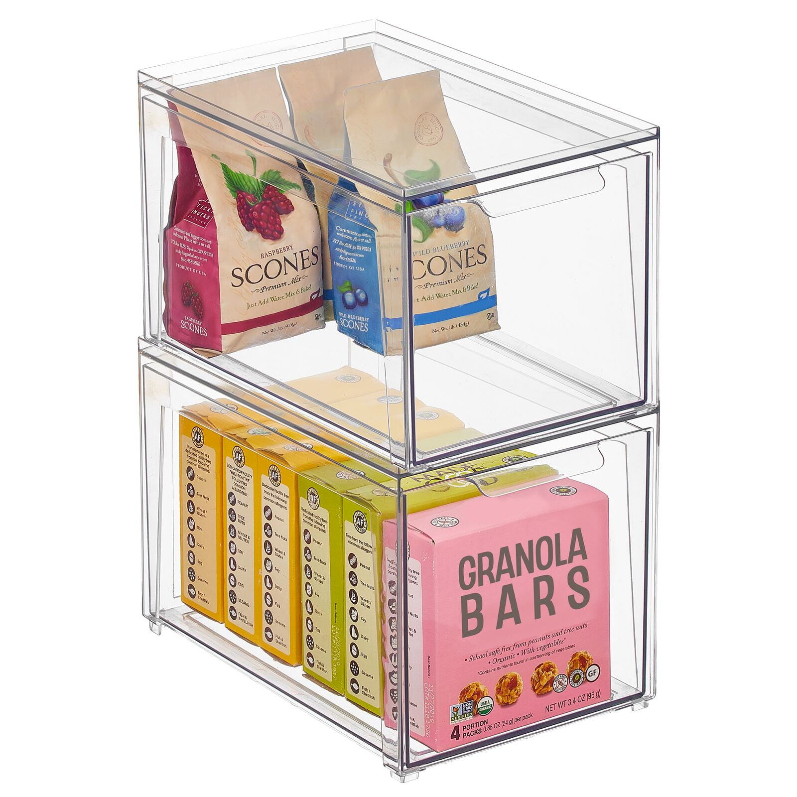 Mdesign Plastic Stackable Kitchen Storage Bin Pull Out Drawer 2 Pack