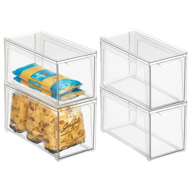 mDesign Plastic Stackable Kitchen Storage Organizer with Drawer - 4 ...