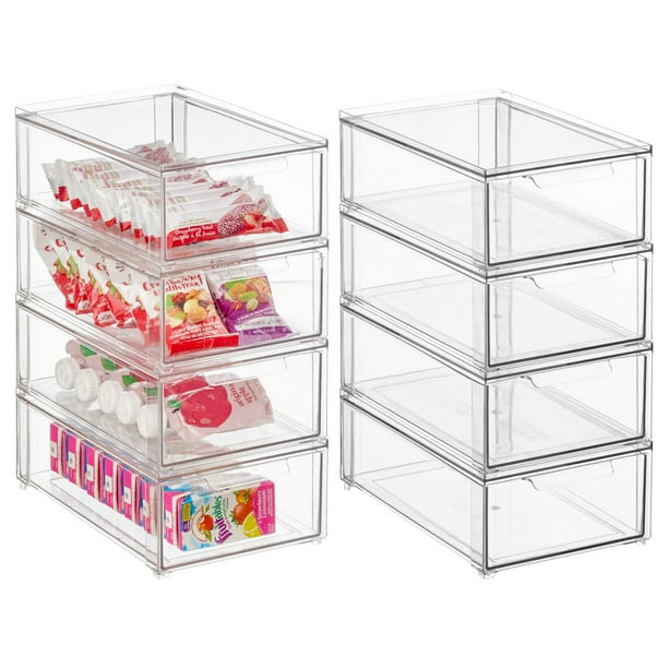 mDesign Plastic Stackable Kitchen Storage Organizer with Drawer - 8 ...