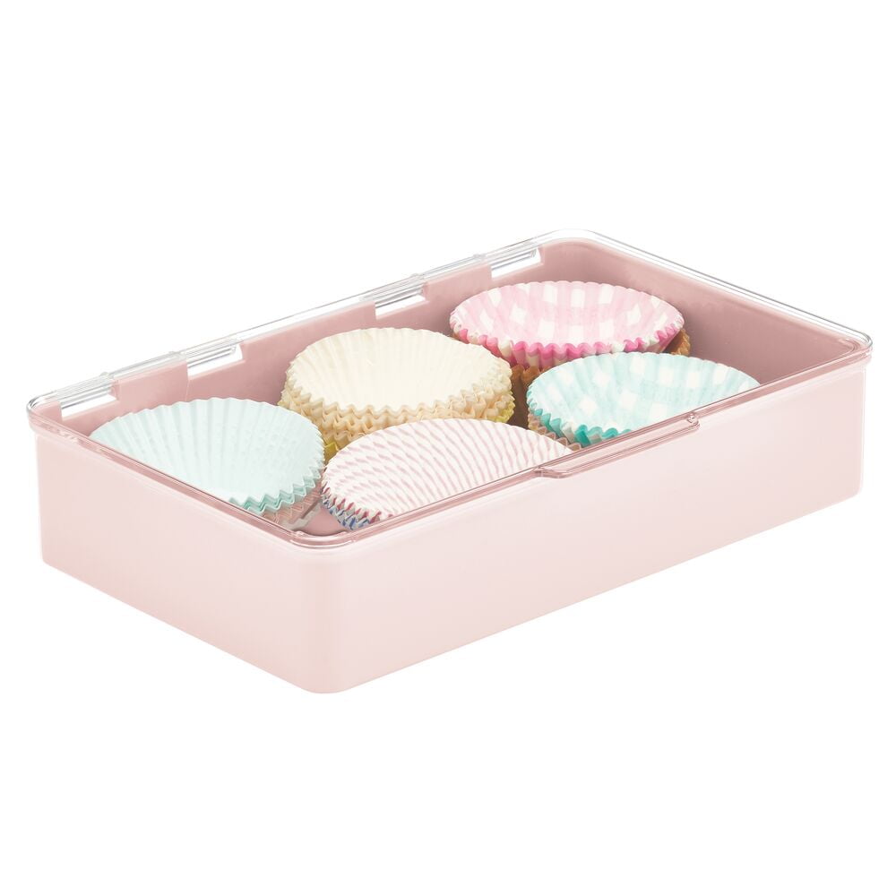 mDesign Plastic Stackable Organizer Container Box, Hinged Lid - Light ...