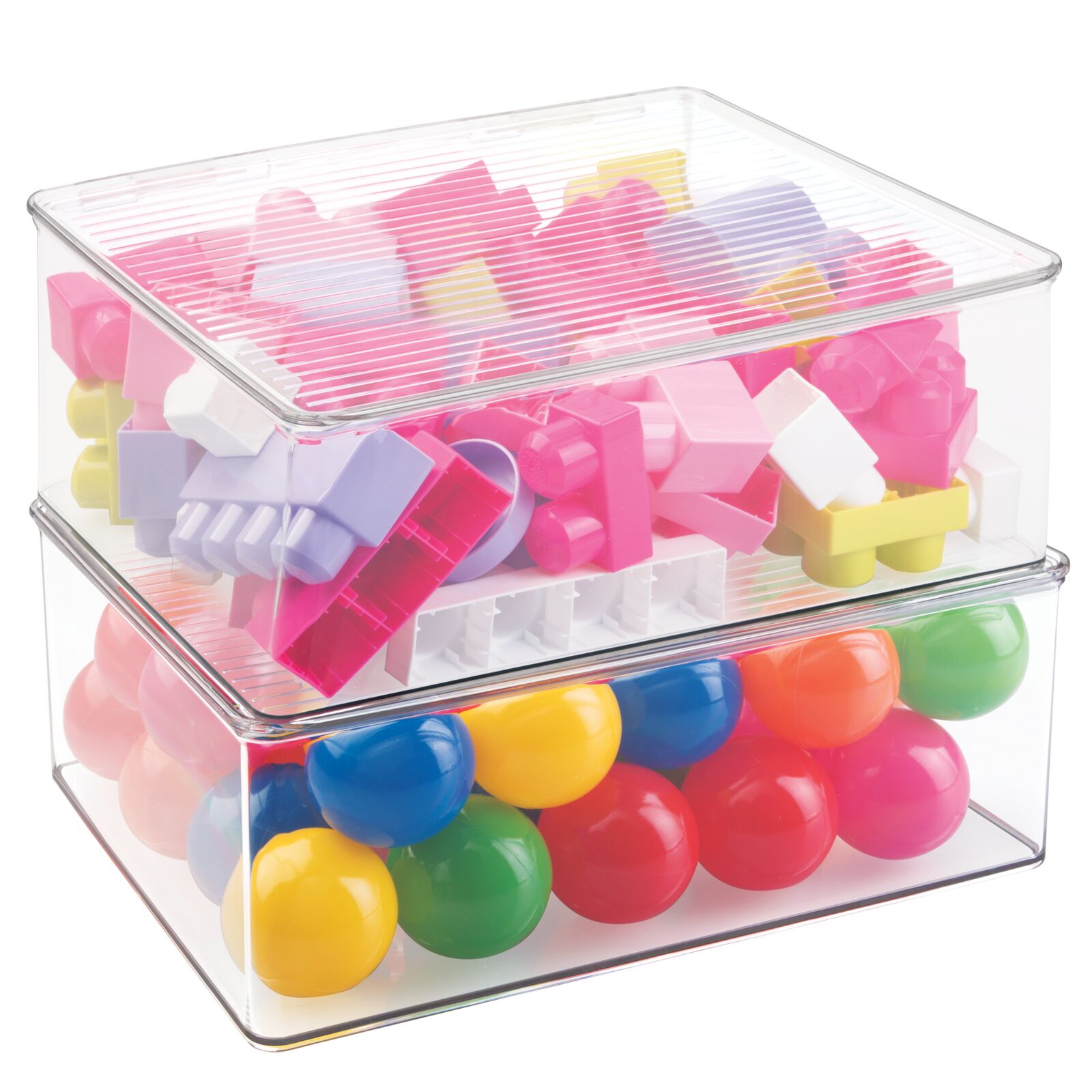 mDesign Plastic Stackable Rectangular Toy/Game Storage Bin Box, 2 Pack ...