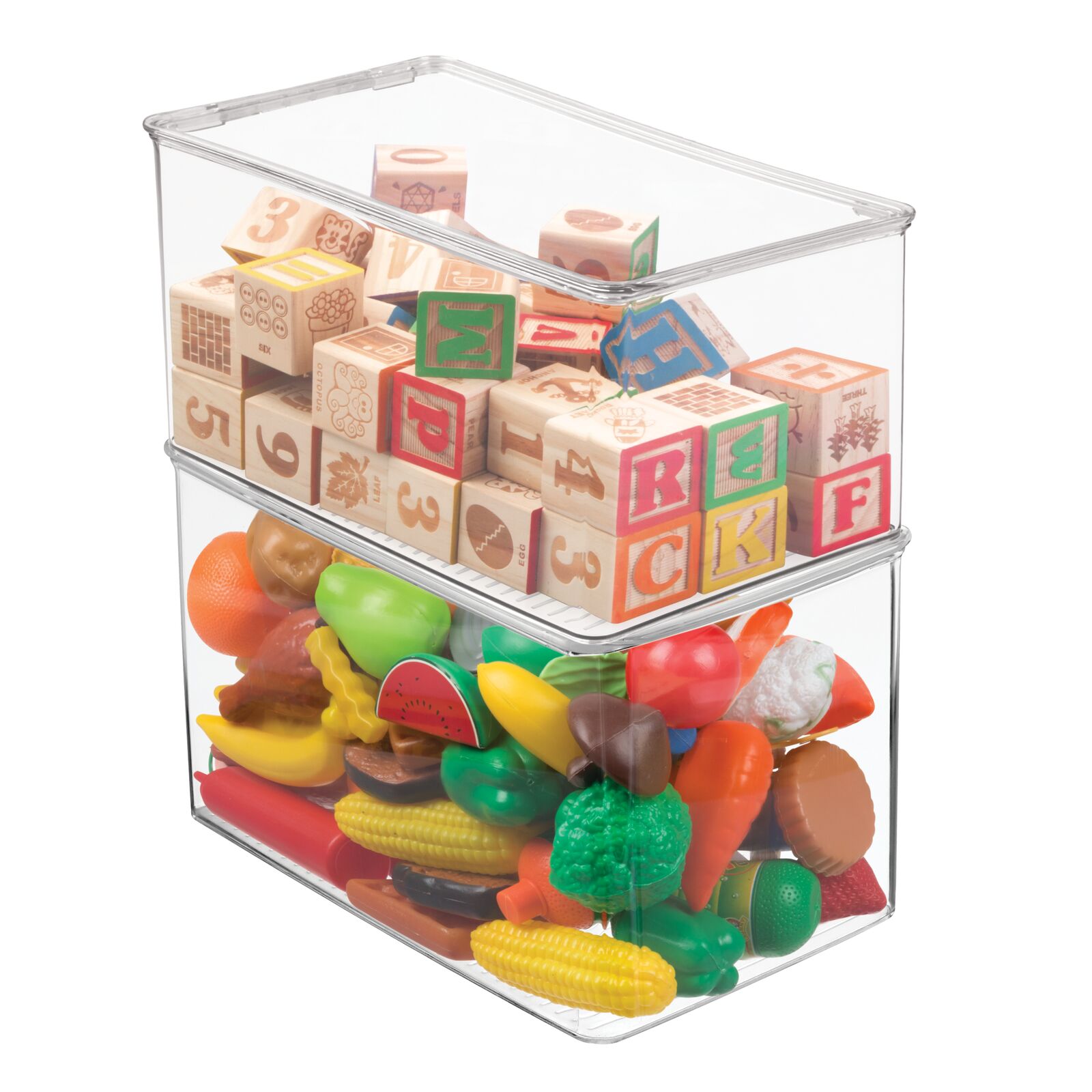 mDesign Plastic Stackable Toy Storage Bin Box, Hinge Lid, 2 Pack ...